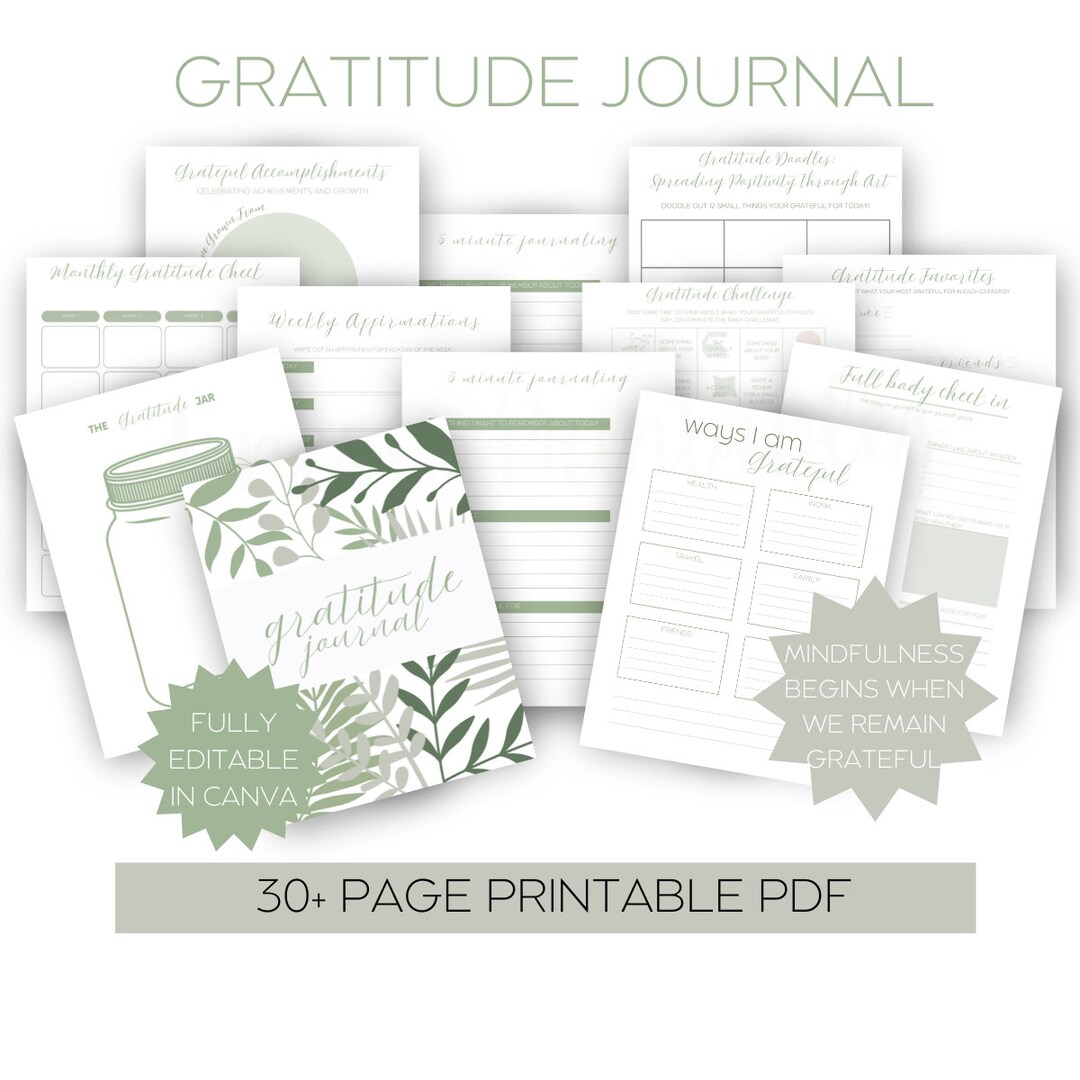 Printable Gratitude Journal L Positive Mindset L 30+ Pages L Daily ...