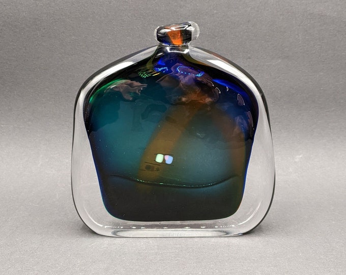 COMINS Sommerso Art Glass Bottle, Vintage Chris Comins Signed Multi ...