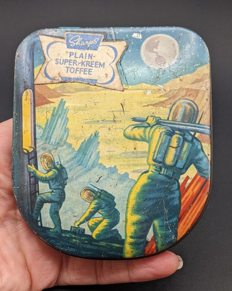 1950's SHARPS 'plain Super-kreem Toffee' Astronaut Tin, Rare 'edward ...