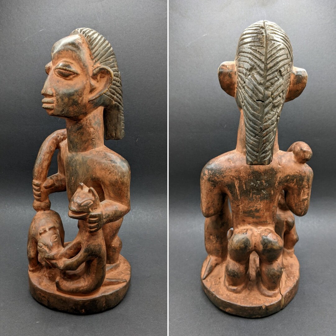 YORUBA African Tribal Art Fertility Carving With Animals, Yoruba Hand ...