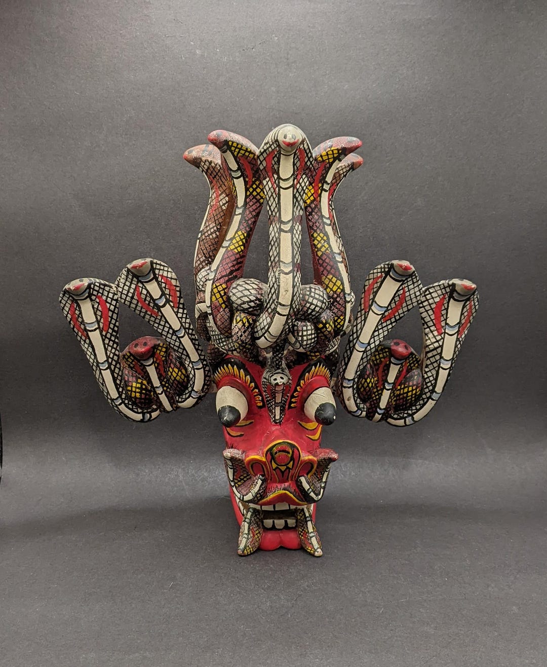 Sri Lankan Handcrafted Wooden 'naga Raksha' Cobra Mask, Twisted Snake ...