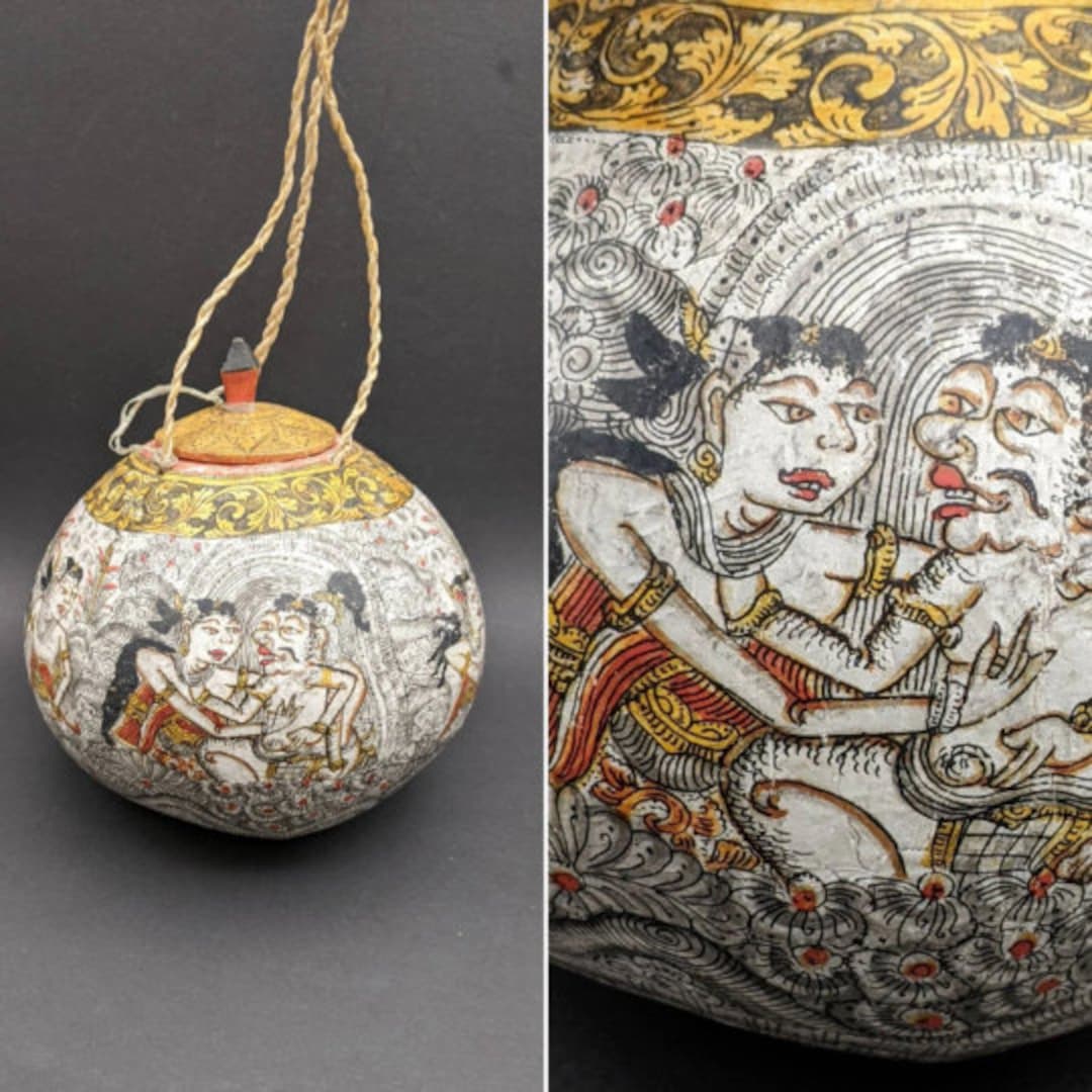 Balinese 'kamasan' Painted Lime Gourd, Incredible Handpainting of ...
