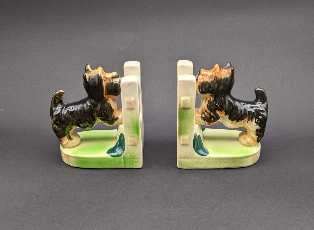 Vintage Scottie Dog Porcelain Bookends, Made in Japan Scottish Terrier ...