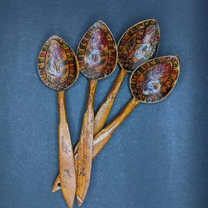 Vintage Turkish Folk Art Wooden Spoons X 4, Anatolian Rustic ...