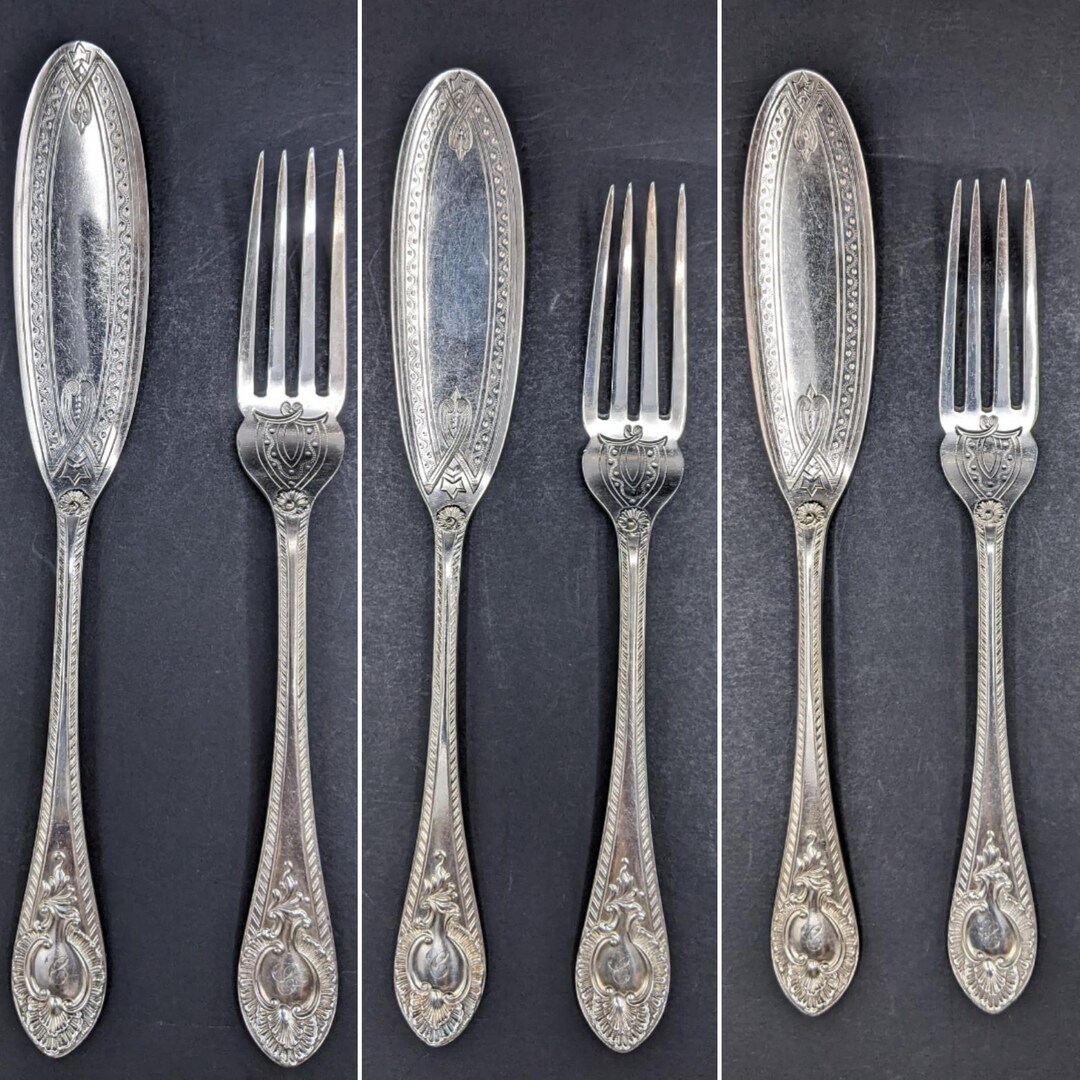 MARTIN HALL & Co Antique Silverplated Fish Knives and Forks X 3 Sets ...