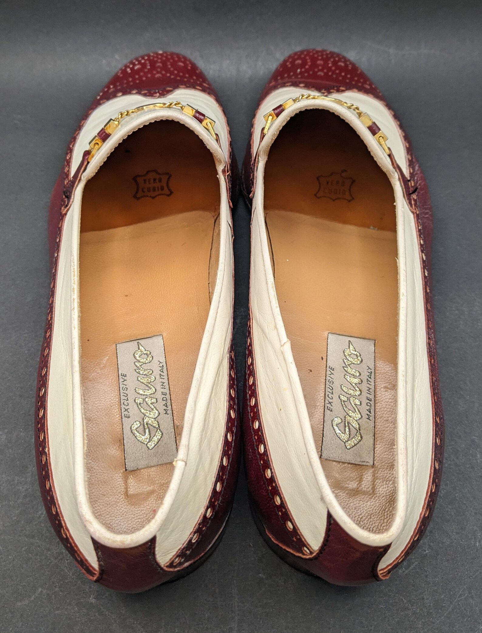 SAURO Dandy Maroon & White Leather Wingtips, Gold Detail Size 42 ...