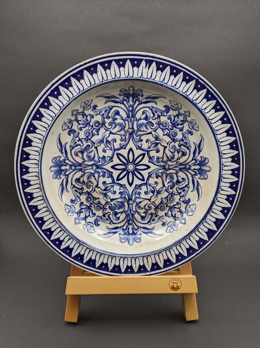 B.W.M & Co Teutonic Pattern 10" Plate, 1862-1904 Antique Blue and White ...