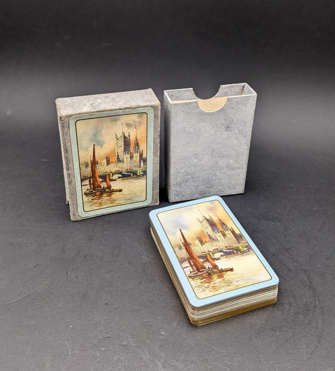 1930's Linen Finish Playing Cards in Original Box, Tower Bridge and ...