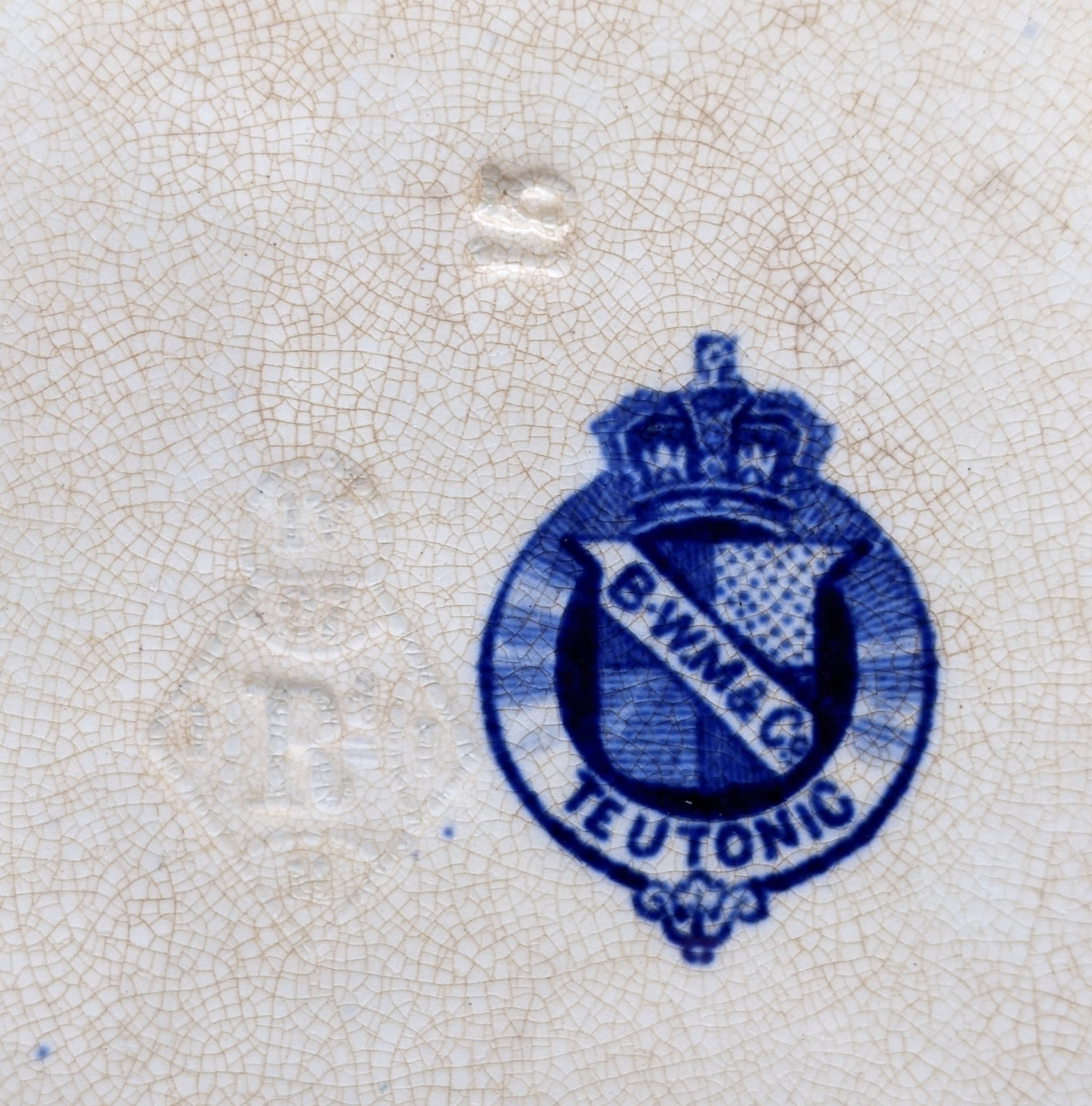 B.W.M & Co Teutonic Pattern 10" Plate, 1862-1904 Antique Blue and White ...