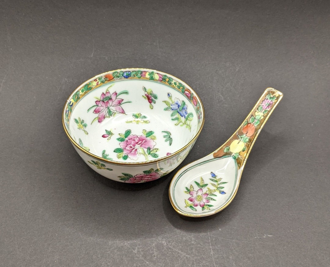 Japanese Porcelain Rice Bowl and Spoon Decorated by ACF Hong Kong ...