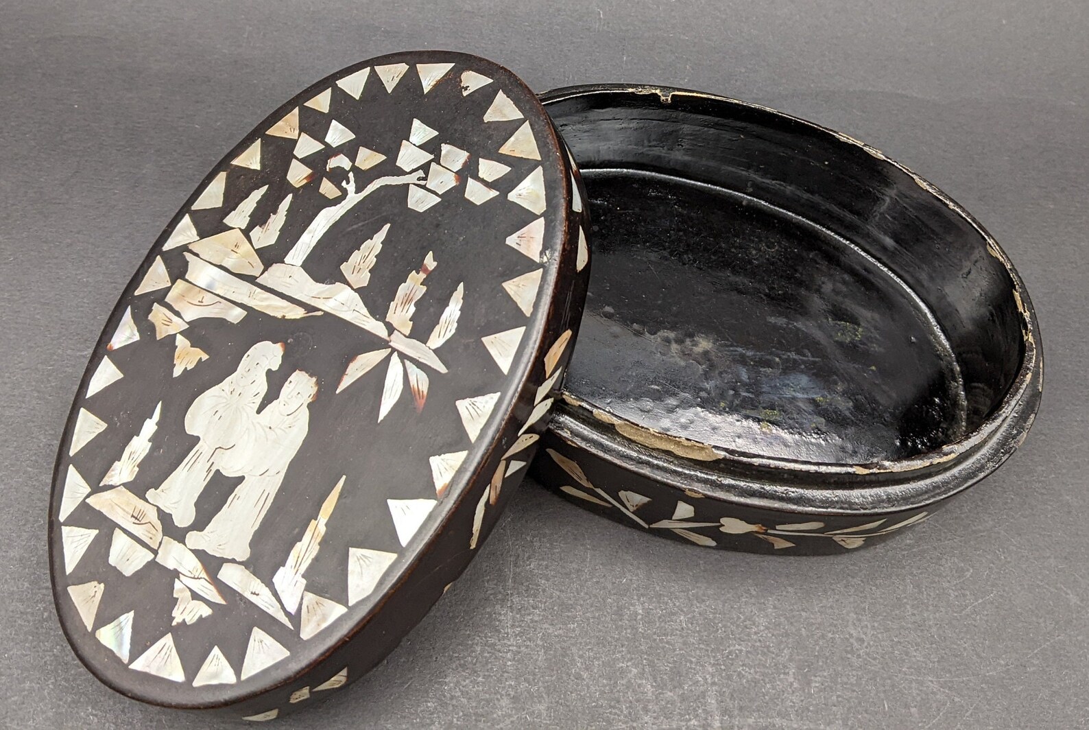 Antique Chinese Lacquered Papier Mache Boxes With Mother of Pearl Inlay ...