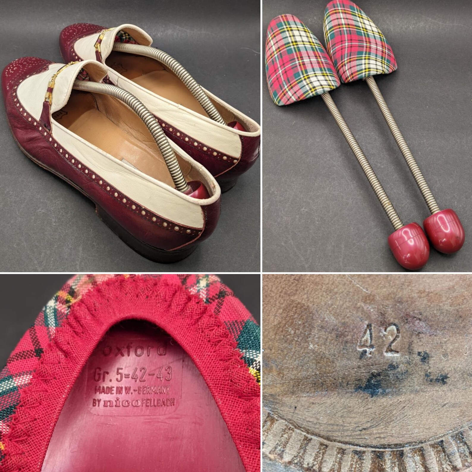SAURO Dandy Maroon & White Leather Wingtips, Gold Detail Size 42 ...