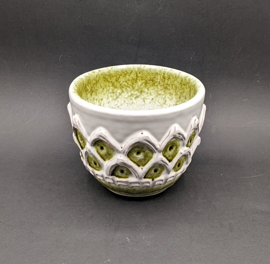 Vintage Italian Ceramic Planter in Chartreuse and White High Relief ...
