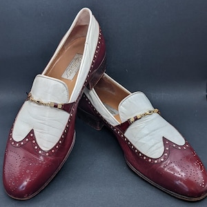 SAURO Dandy Maroon & White Leather Wingtips, Gold Detail Size 42 ...