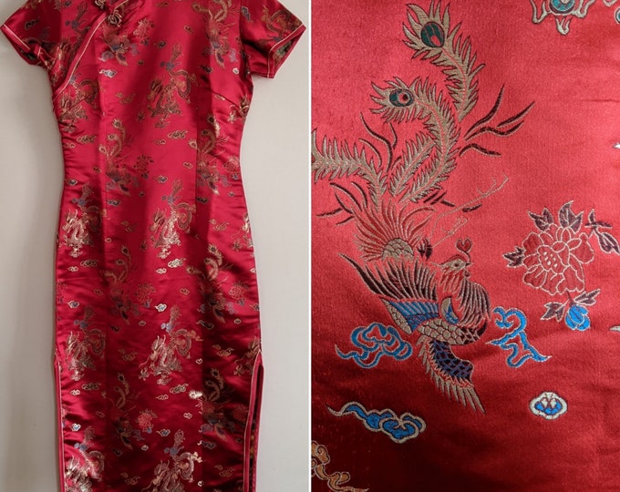 Red CHEONGSAM Silk Rayon Dress in XS, Traditional Chinese Dress With ...
