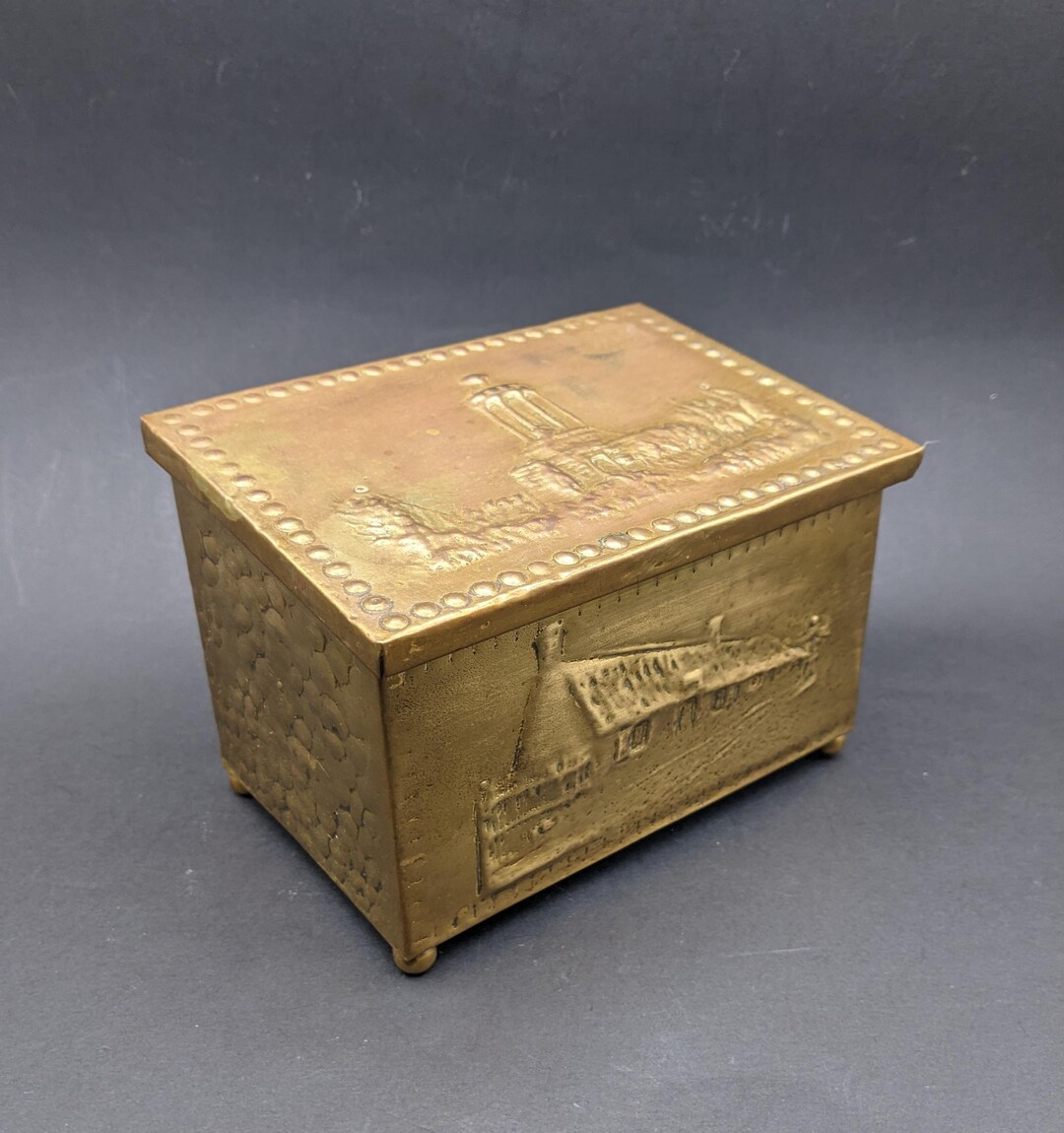 Scottish Repousse Brass Tea/tobacco Caddy in Shape of a Coal Scuttle With Robert Burns Cottage ...