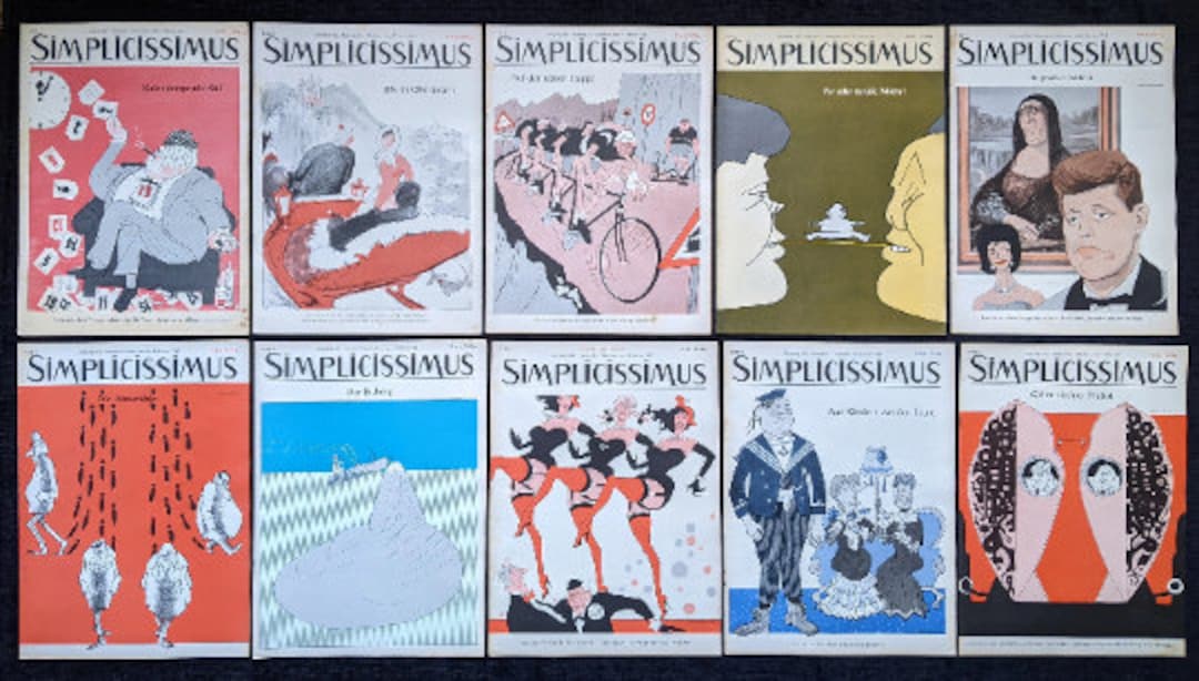SIMPLICISSIMUS, 10 Copies Iconic German Satirical Magazine, Illustrated ...