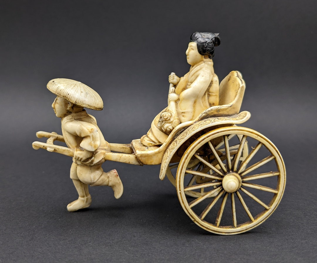1930's Japanese Celluloid Rickshaw With Geisha and Mount Fuji Detail ...
