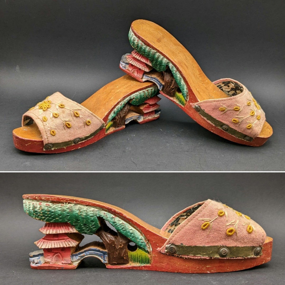 1940's Japanese/asian Carved Wooden Sweetheart Shoes, Servicemen ...