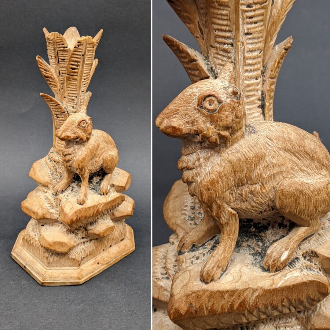 Vintage Sandlewood Carving of a Hare and Tree Candleholder/epergne ...
