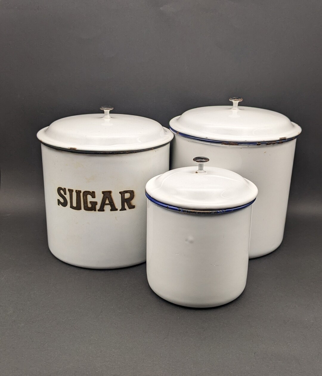 KOCKUMS Sweden Enamel Canisters 10cm and 14cm X 2, Vintage Swedish ...