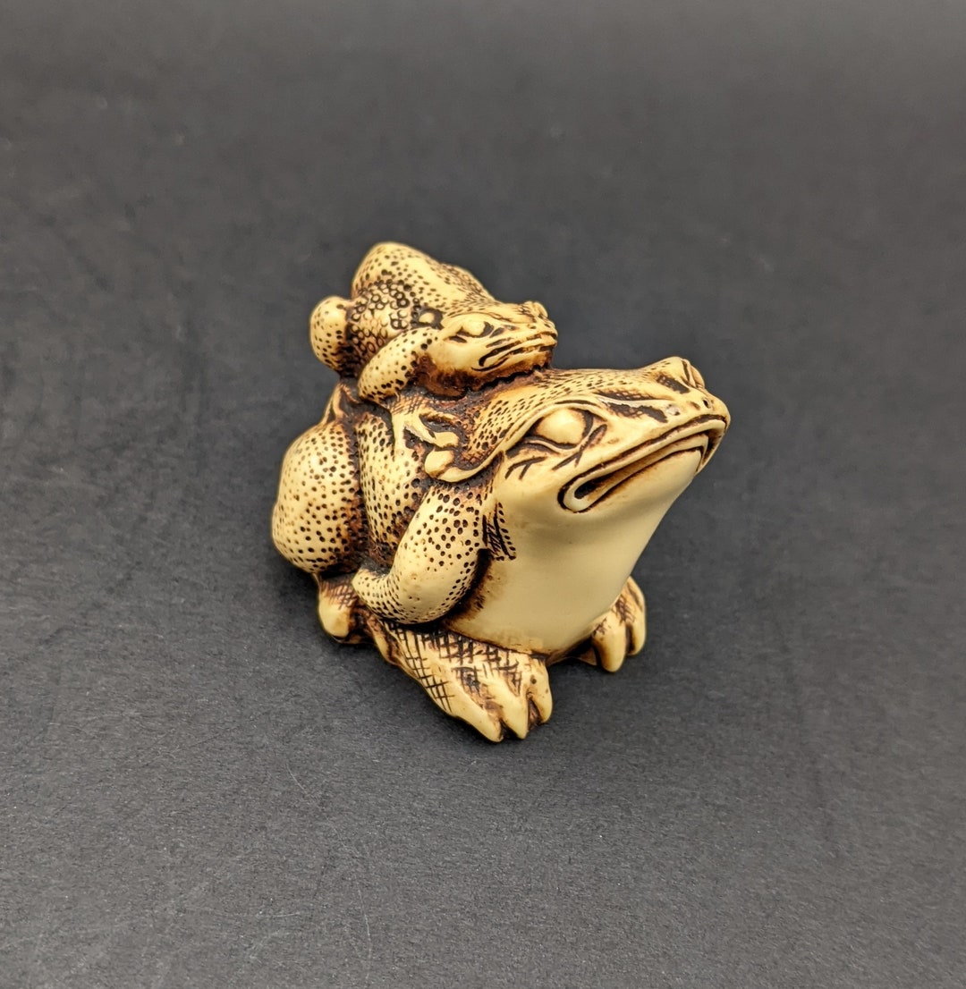 Japanese Resin Frog Netsuke With Baby, Vintage Okinomo of Two ...