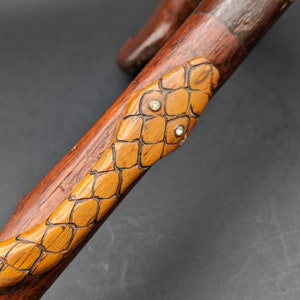 Antique Carved Snake Walking Stick With Shepherd's Crook Handle, Wooden ...