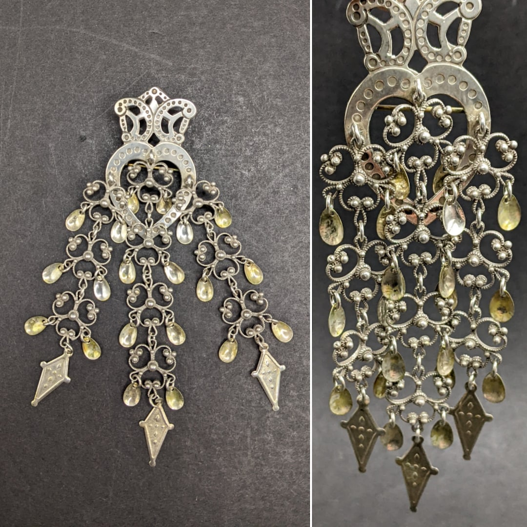 Norwegian SØLJE 830 Silver Wedding Brooch, Crowned Heart Marriage ...