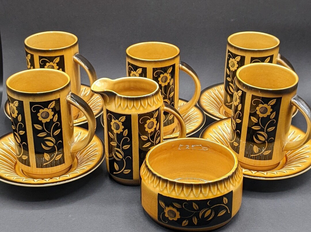 CROWN DEVON 'aztec' Pattern Coffee Set, 5 Cups and Saucers, Milk and ...