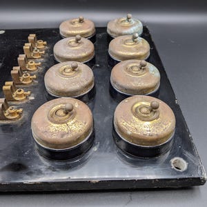 1900-1930's Brass 8 Gang Electrical Switch Panel, Dolly Toggles ...