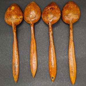 Vintage Turkish Folk Art Wooden Spoons X 4, Anatolian Rustic ...