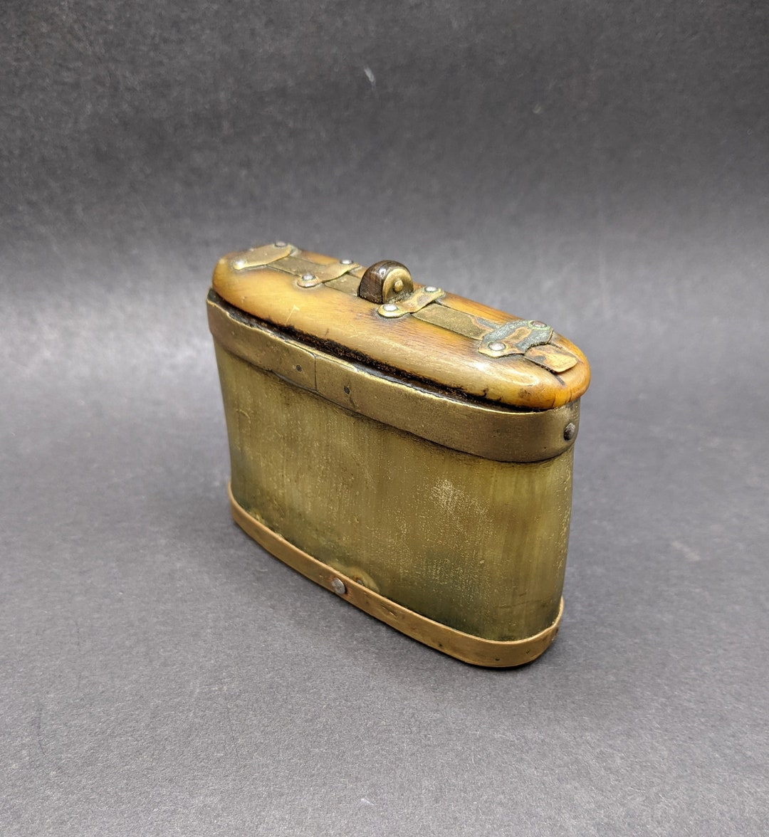 Antique German Horn and Brass Snuff Box, Late 18th Century Hand Carved Horn Tobacciana, Old ...