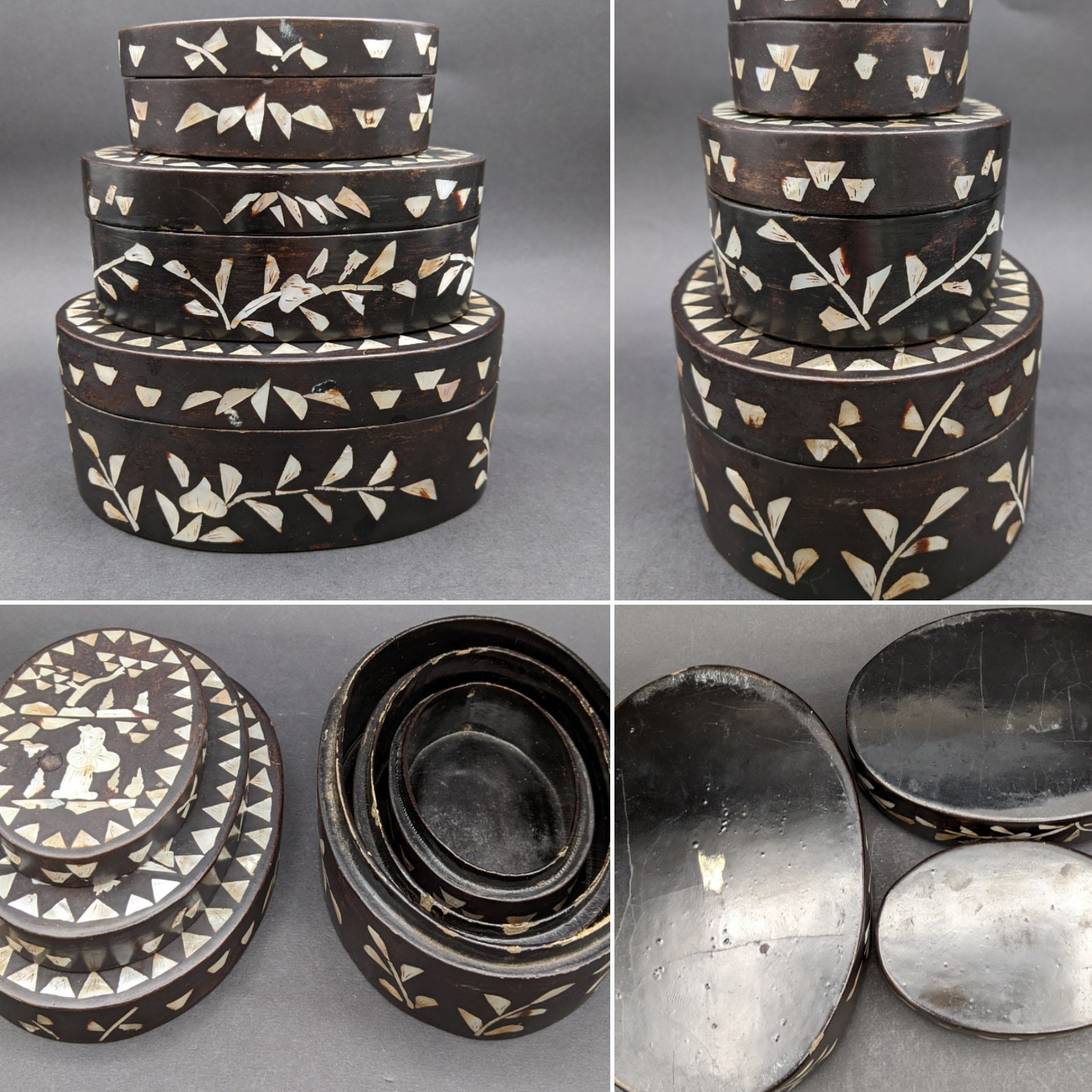 Antique Chinese Lacquered Papier Mache Boxes With Mother of Pearl Inlay ...