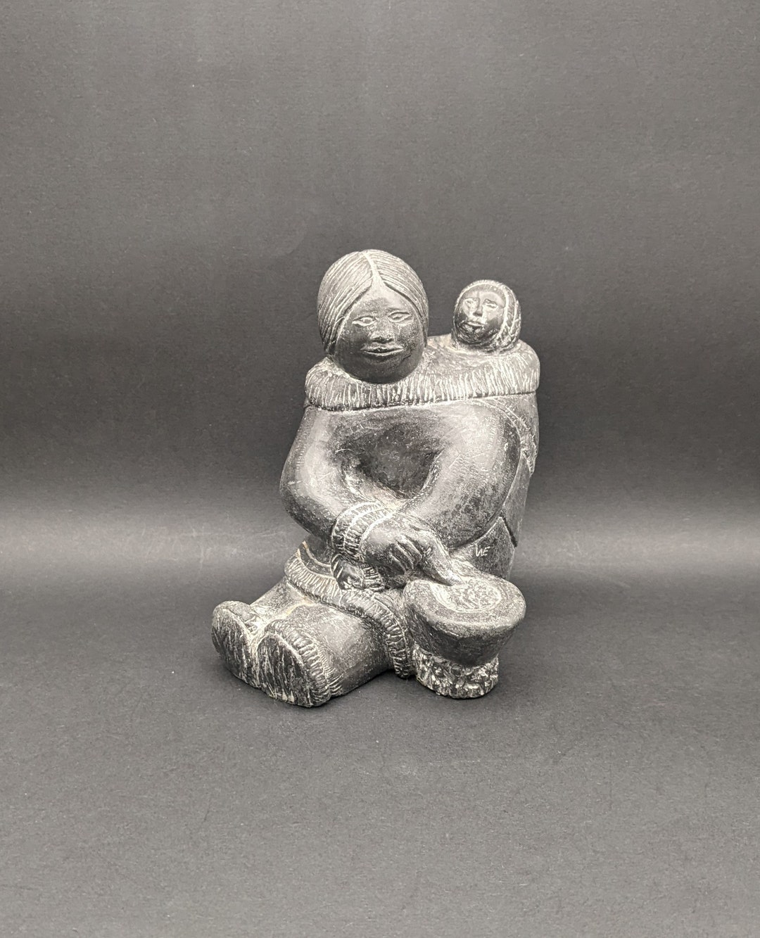 WOLF ORIGINAL Inuit Mother and Child in Stone, Vintage Canadian Wolf ...