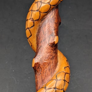 Antique Carved Snake Walking Stick With Shepherd's Crook Handle, Wooden ...