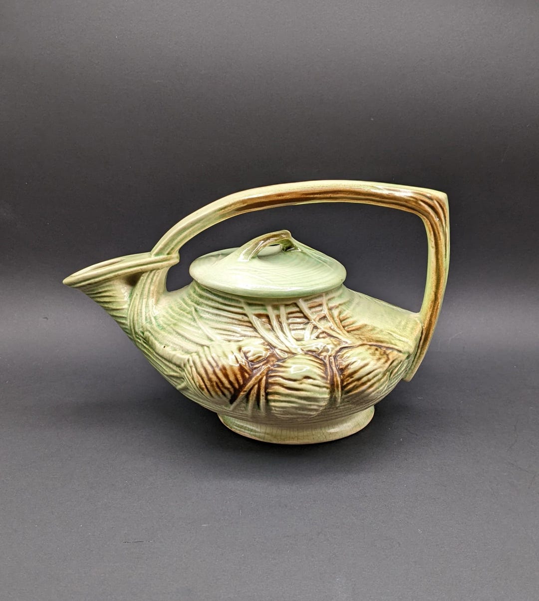 1940's Mccoy Ceramic Pinecone Design Teapot, USA Pottery Green and ...