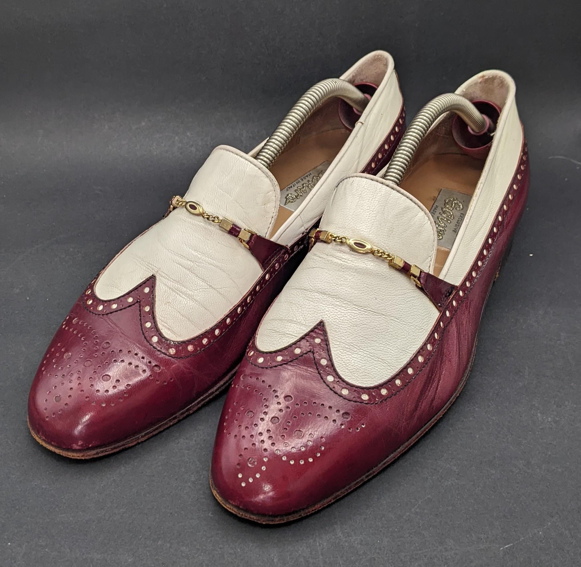 SAURO Dandy Maroon & White Leather Wingtips, Gold Detail Size 42 ...