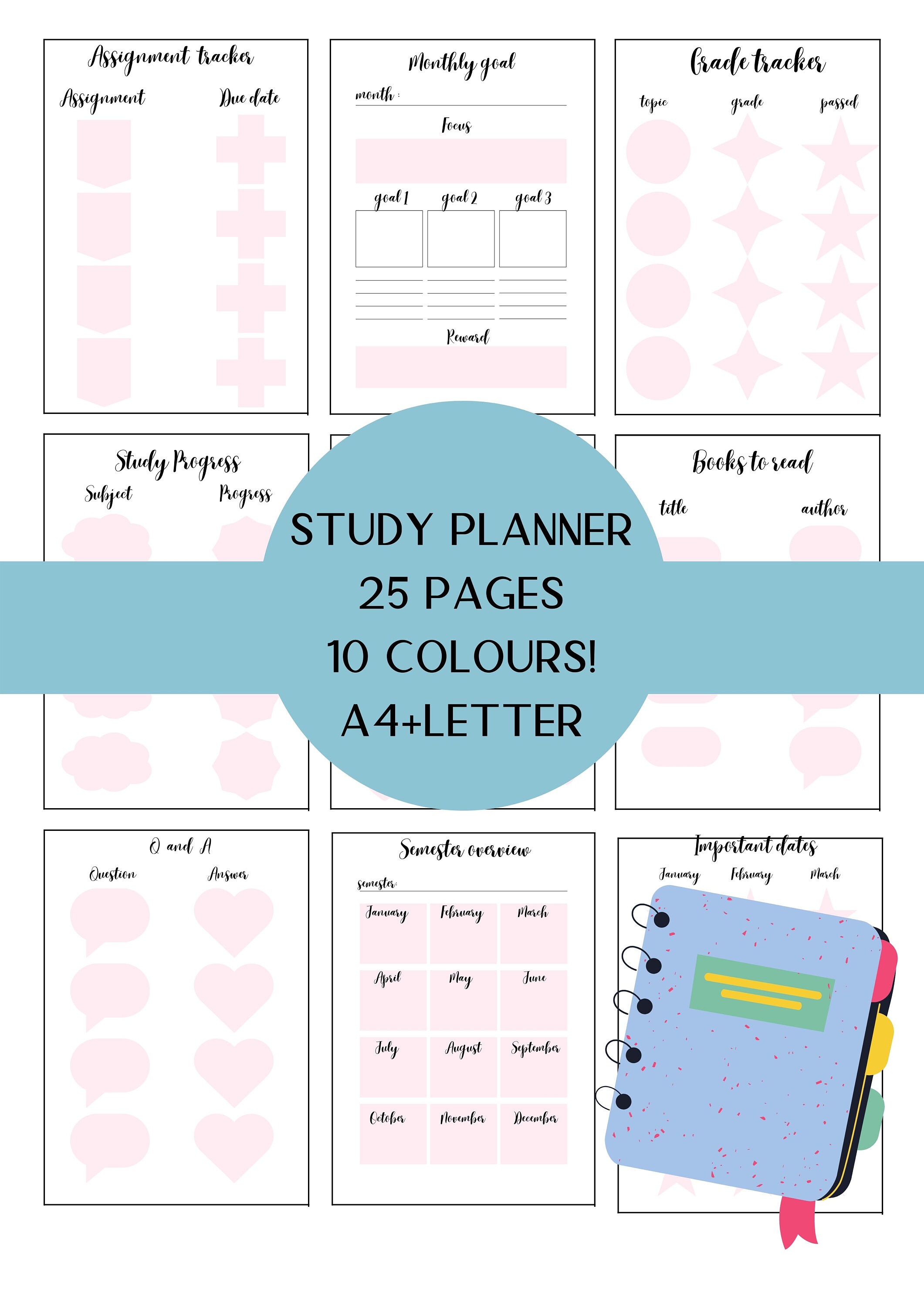 Student Planner Printable Pack, Study Planner, School and College ...
