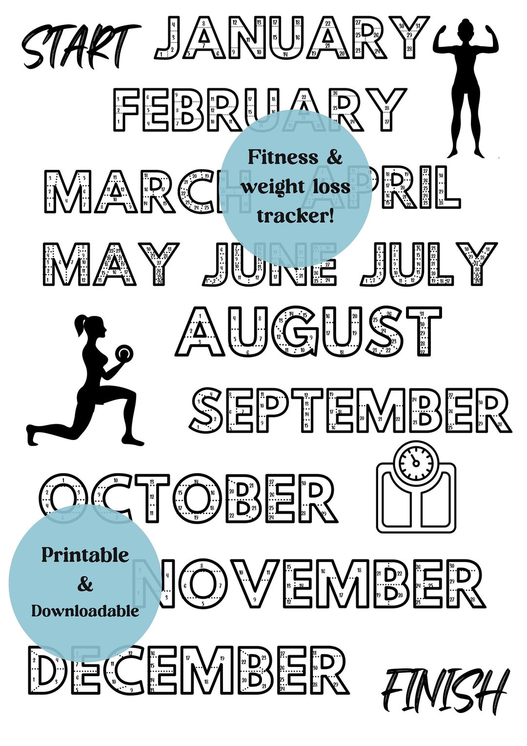 Printable Workout Tracker Daily Exercise Track Monthly Weight Loss ...