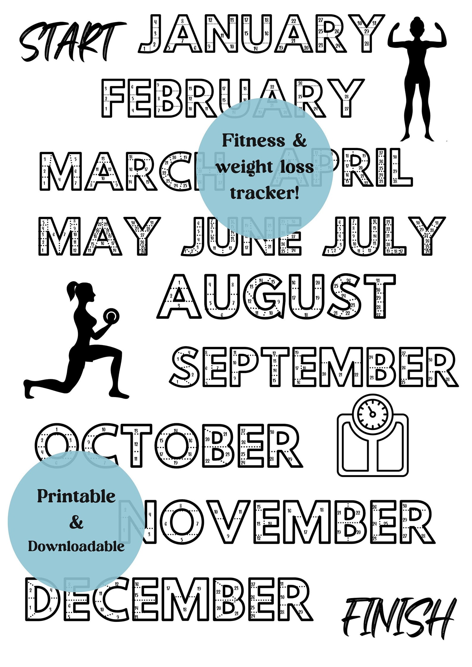 Printable Workout Tracker Daily Exercise Track Monthly Weight Loss ...