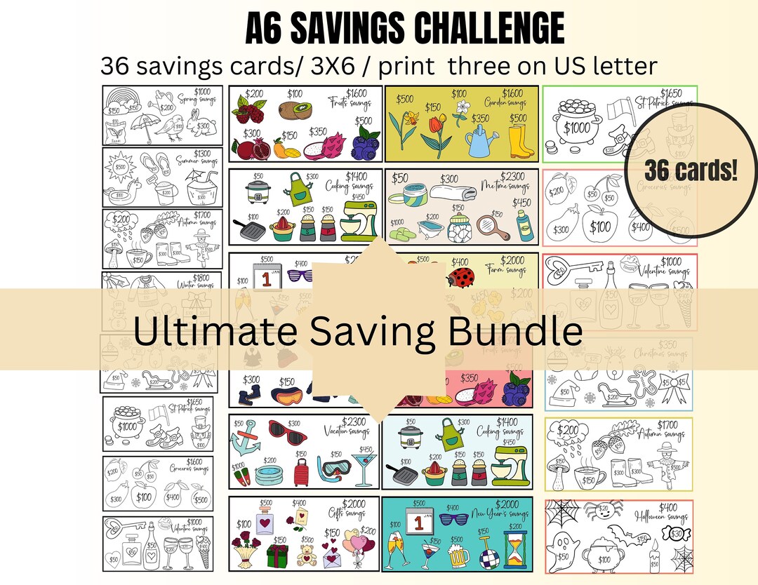 Bundle 36 Printable Savings Challenge A6 Saving Tracker A6 Cash Envelope System Cash Stuffing A6 ...