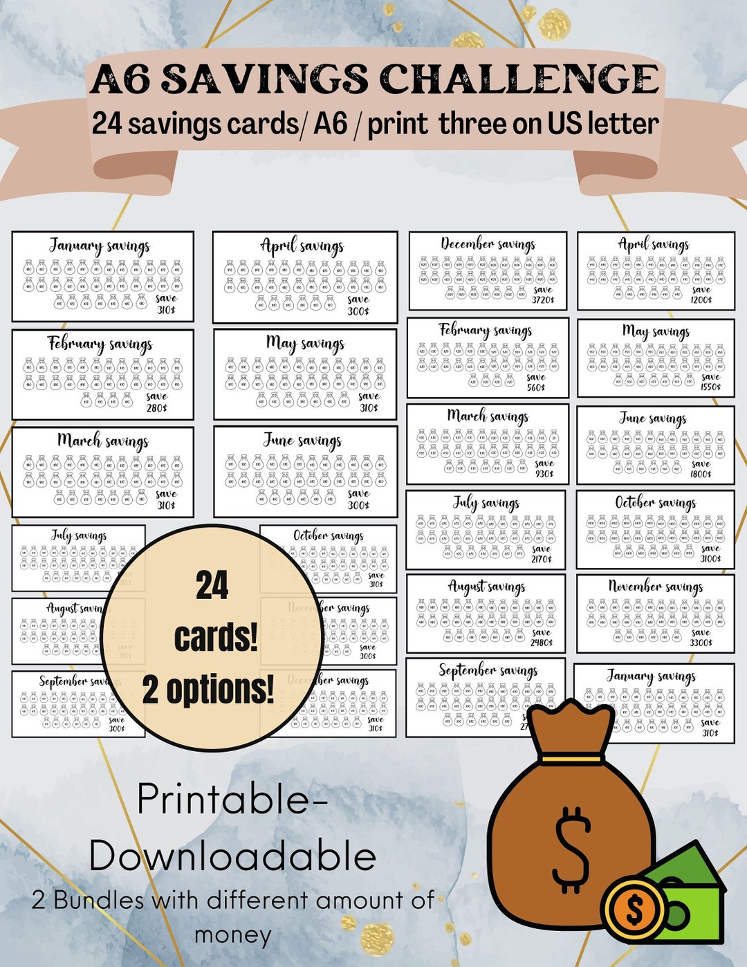 Bundle Printable 24 Savings Challenge A6 Saving Tracker A6 Cash ...