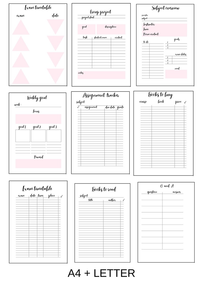 Student Planner Printable Pack, Study Planner, School and College ...