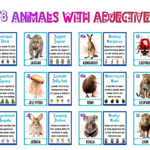 78 Adjective Animal Flashcards | Kids Learning Flash Cards ...