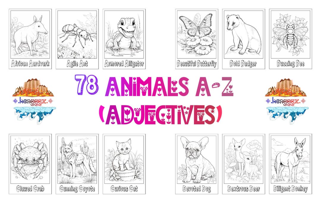 78 Adjective Animals Coloring Sheets | Fun Animal Themed Printable ...