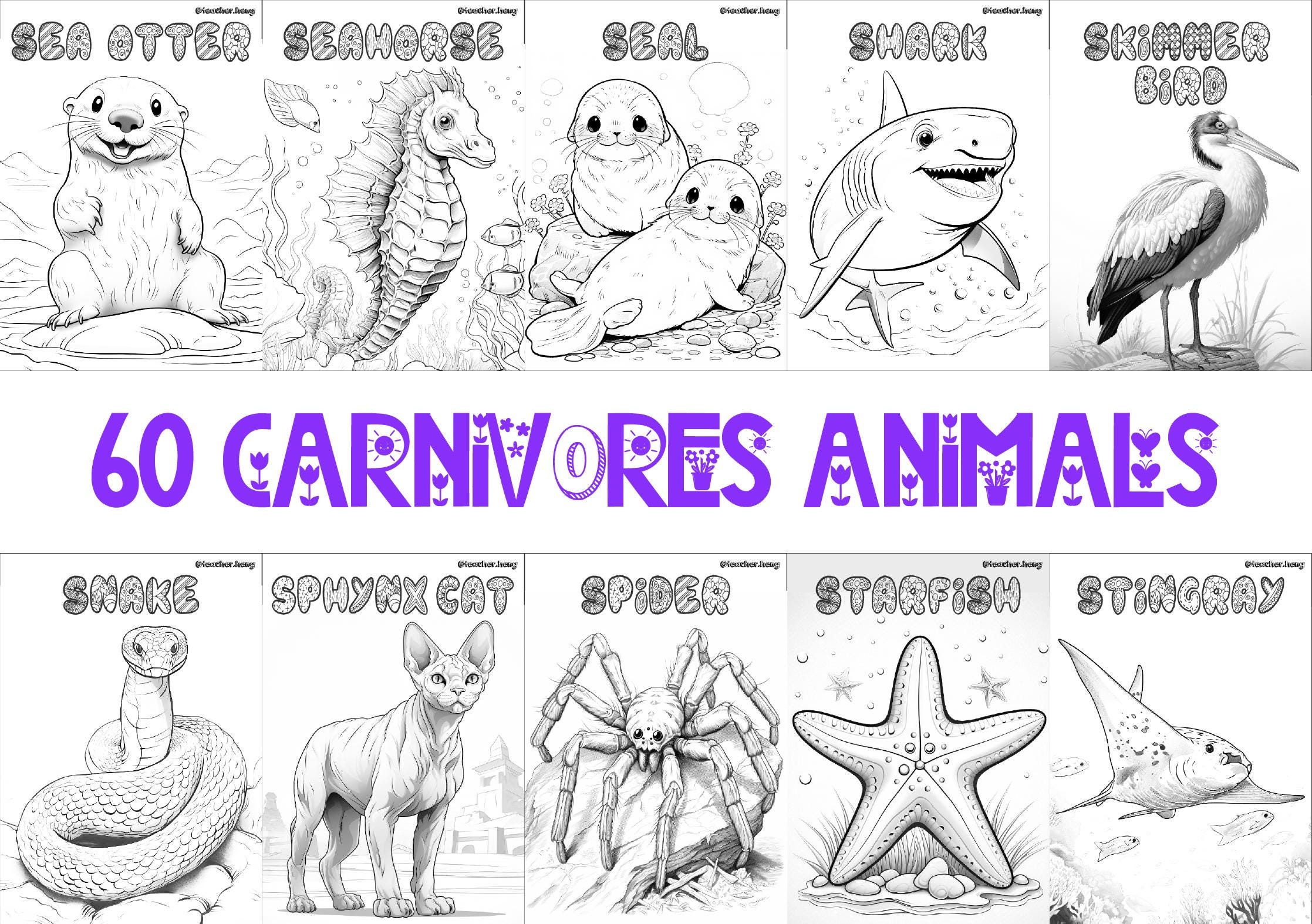 60 Carnivore Animals Coloring Sheets | Fun Animal Themed Printable ...