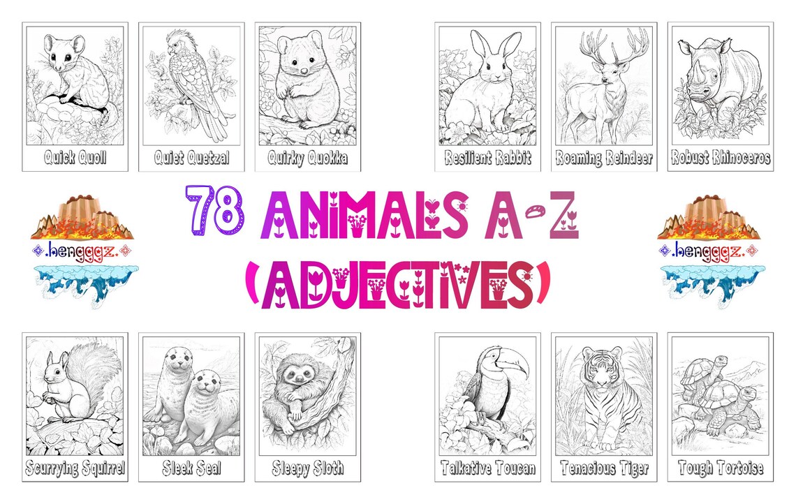 78 Adjective Animals Coloring Sheets | Fun Animal Themed Printable ...