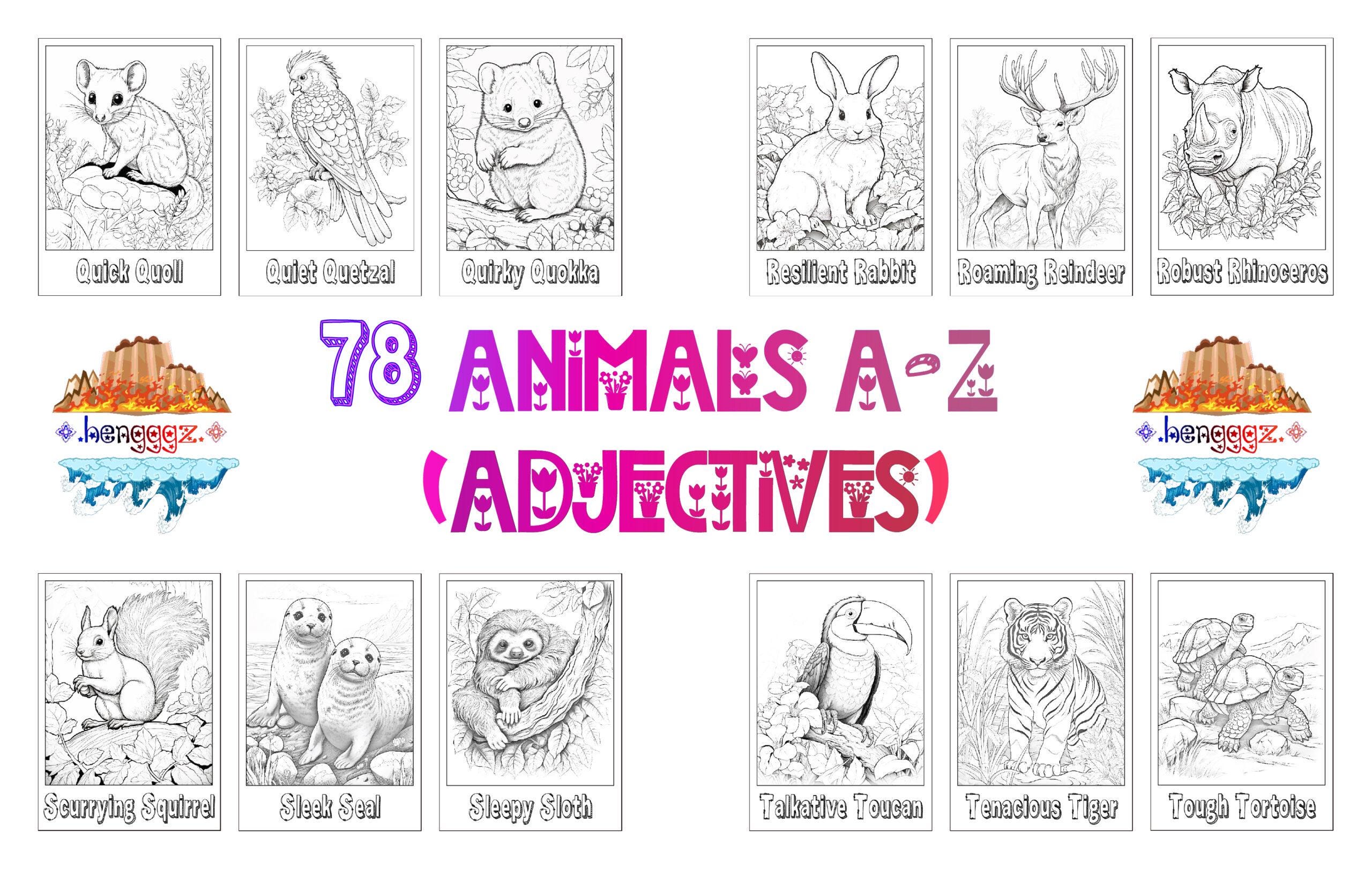78 Adjective Animals Coloring Sheets | Fun Animal Themed Printable ...