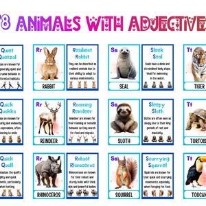 78 Adjective Animal Flashcards | Kids Learning Flash Cards ...