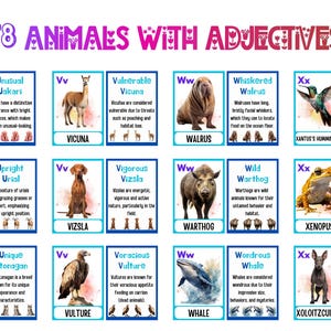 78 Adjective Animal Flashcards | Kids Learning Flash Cards ...